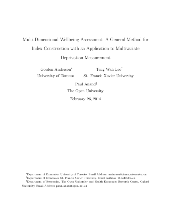 (PDF) Multi-Dimensional Wellbeing Assessment: A General Method for Index Construction with an ...