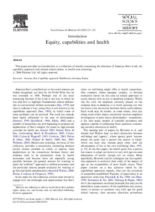 (PDF) Equity, capabilities and health