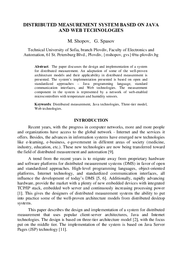(PDF) Distributed Measurement System Based on Java and Web Technologies