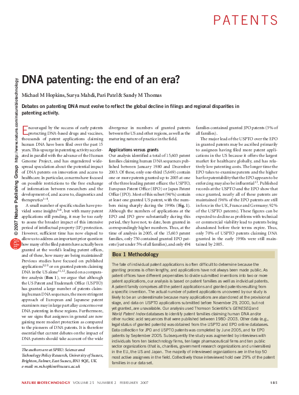 (PDF) DNA patenting: the end of an era?