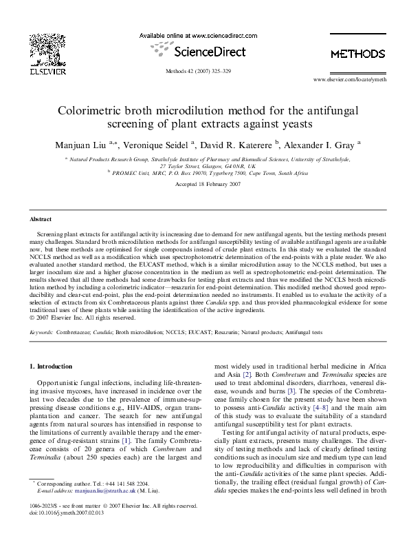 (PDF) Colorimetric broth microdilution method for the antifungal ...