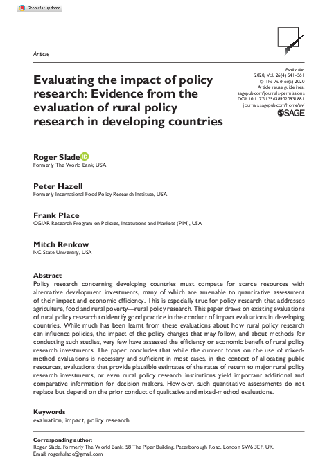 (PDF) Evaluating the impact of policy research: Evidence from the ...