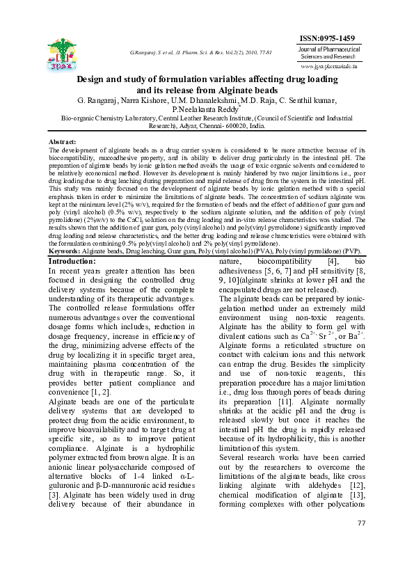 (PDF) Design and study of formulation variables affecting drug loading and its release from