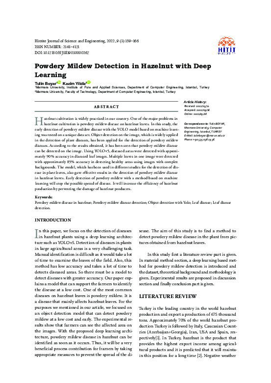(PDF) Powdery Mildew Detection in Hazelnut with Deep Learning