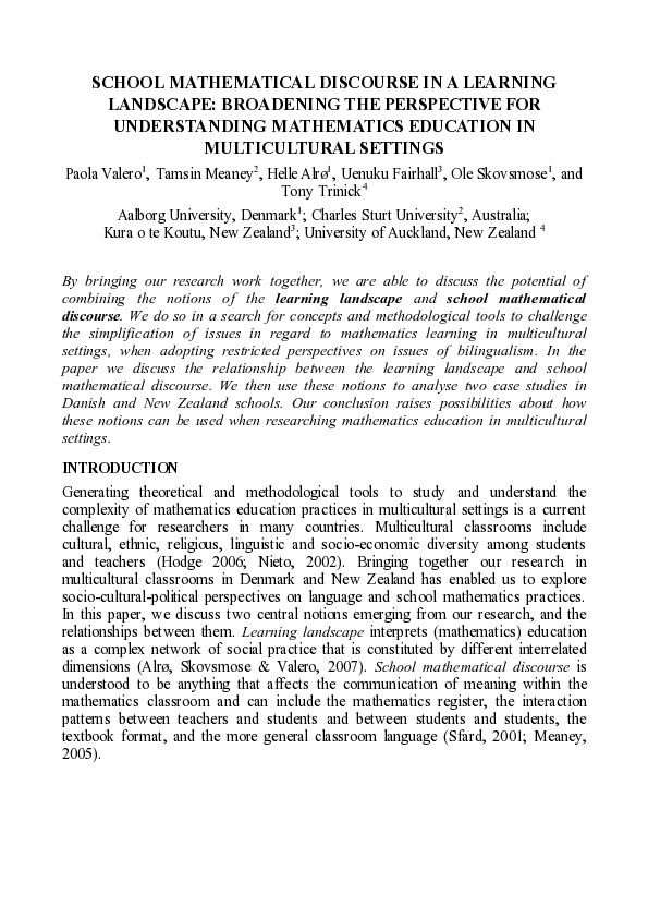 (PDF) School mathematical discourse in a learning landscape ...