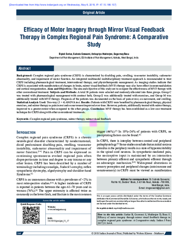 (PDF) Efficacy of motor imagery through mirror visual feedback therapy ...