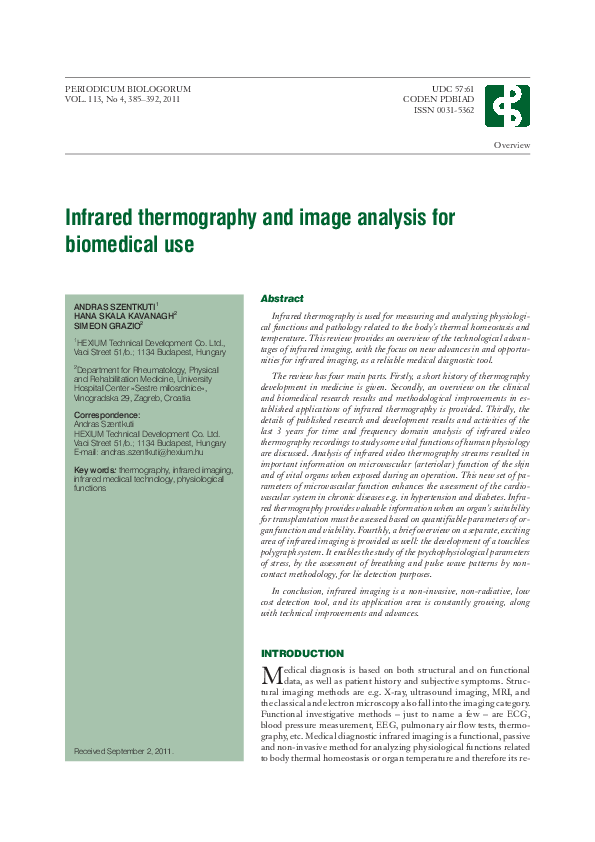 (PDF) Infrared thermography and image analysis for biomedical use