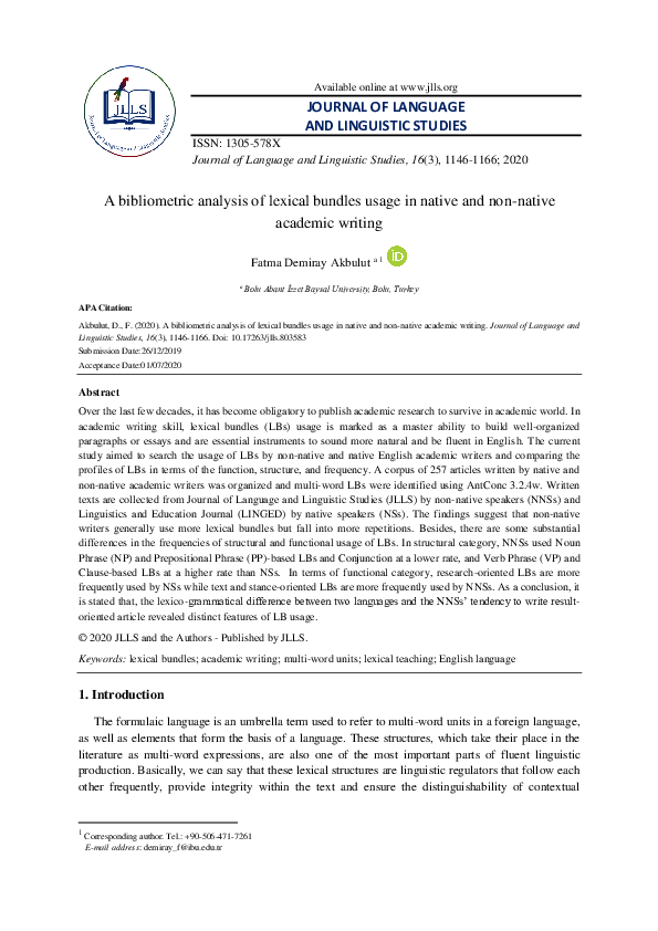 (PDF) A bibliometric analysis of lexical bundles usage in native and non-native academic writing