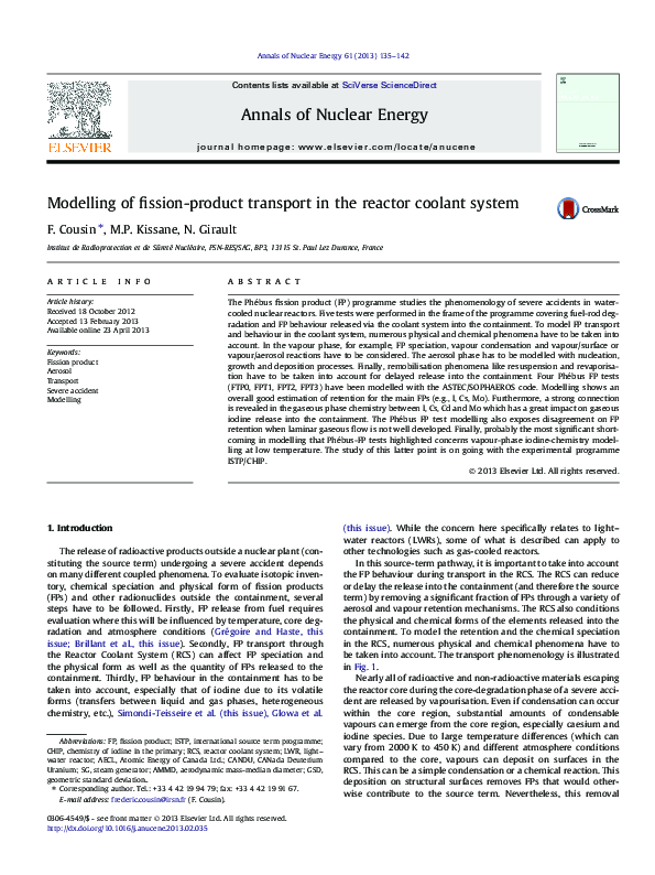 (PDF) Modelling of fission-product transport in the reactor coolant system
