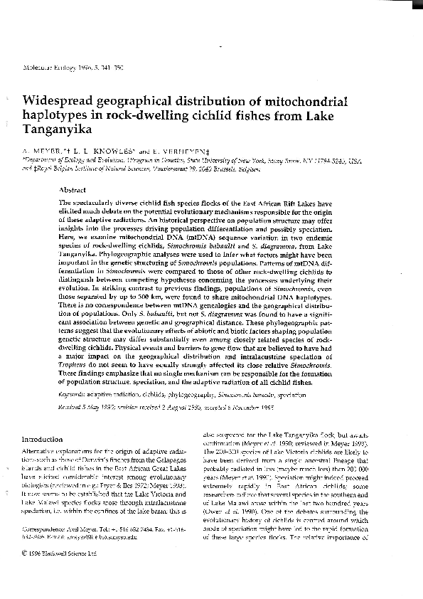 (PDF) Widespread geographical distribution of mitochondrial haplotypes ...
