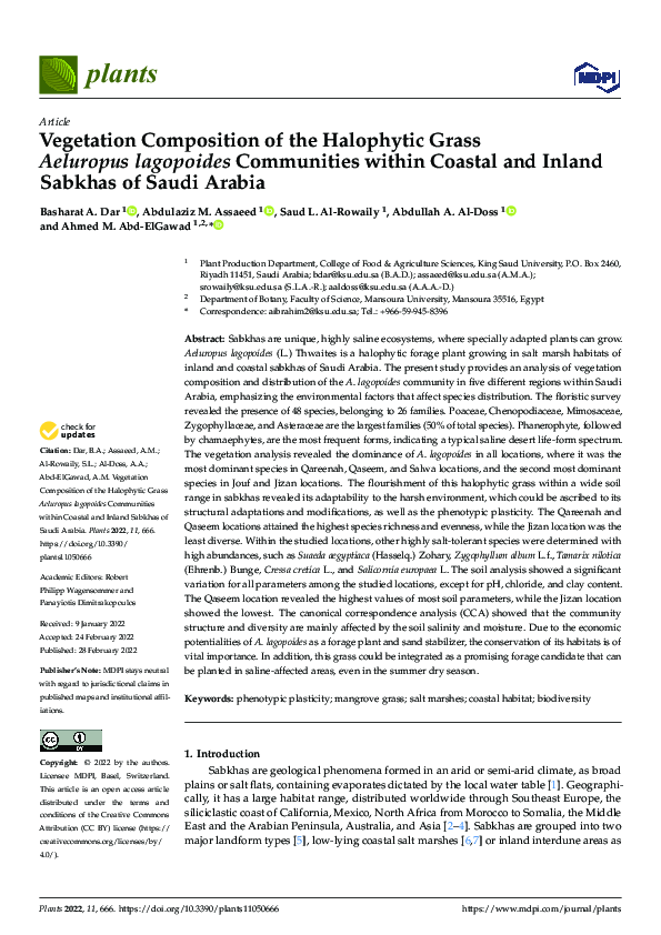 (PDF) Vegetation Composition of the Halophytic Grass Aeluropus ...
