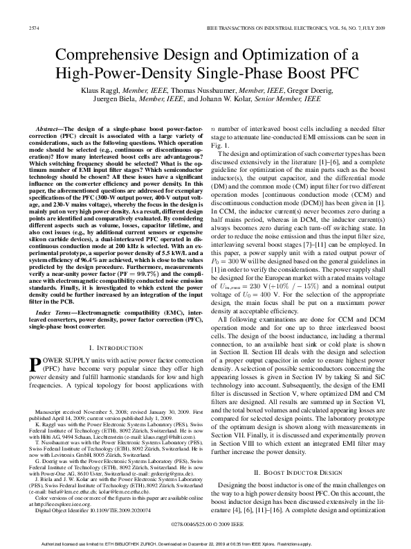 (PDF) Comprehensive Design and Optimization of a High-Power-Density Single-Phase Boost PFC ...