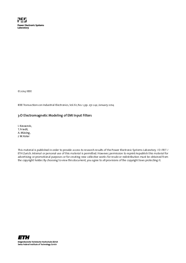 (PDF) 3-D Electromagnetic Modeling of EMI Input Filters