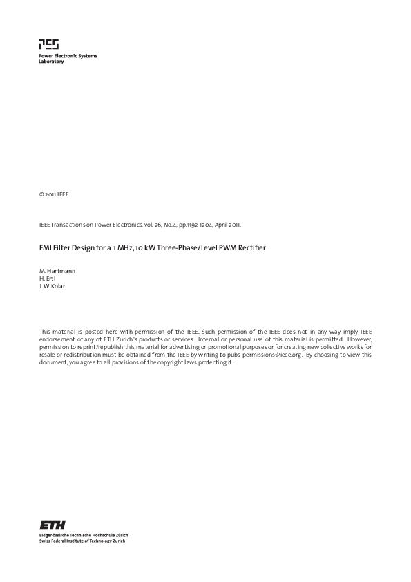 (PDF) EMI Filter Design for a 1 MHz, 10 kW Three-Phase/Level PWM Rectifier