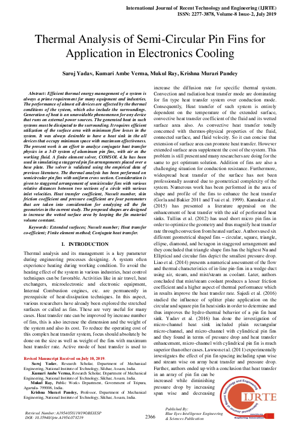 (PDF) Thermal Analysis of Semi-Circular Pin Fins for Application in ...