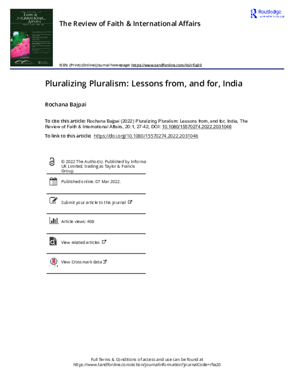(PDF) Pluralizing Pluralism: Lessons from, and for, India