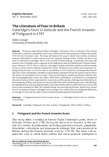 (PDF) The Literature of Fear in Britain