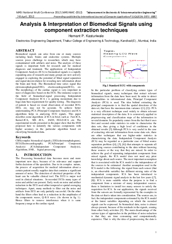 (PDF) Analysis and Interpretation of Biomedical Signals using Component Extraction Techniques