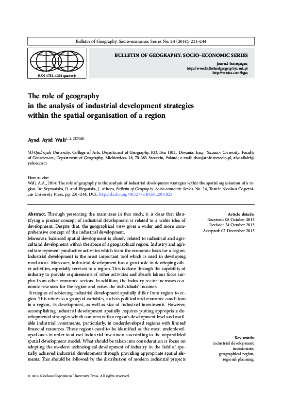 (PDF) The role of geography in the analysis of industrial development ...