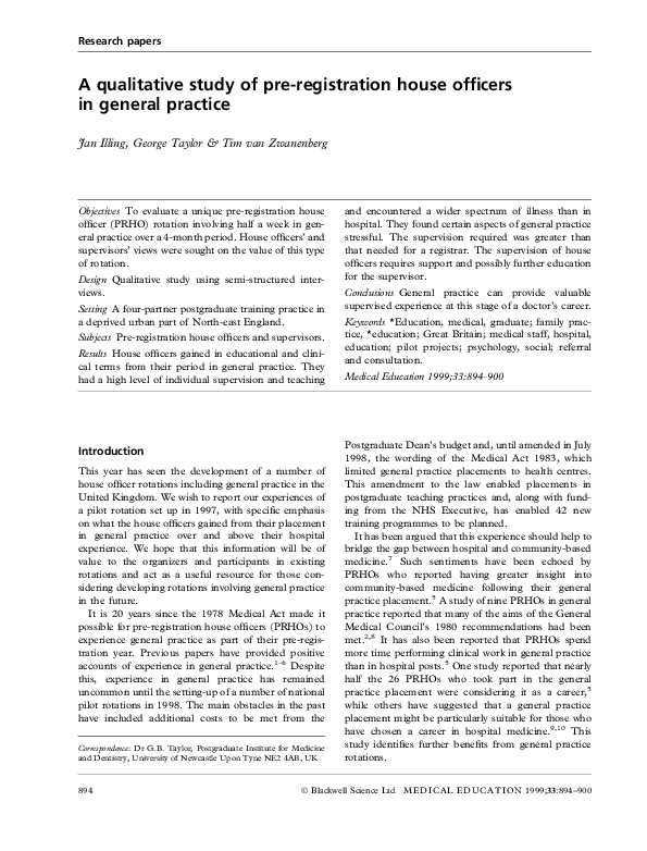 (PDF) A qualitative study of pre-registration house officers in general ...