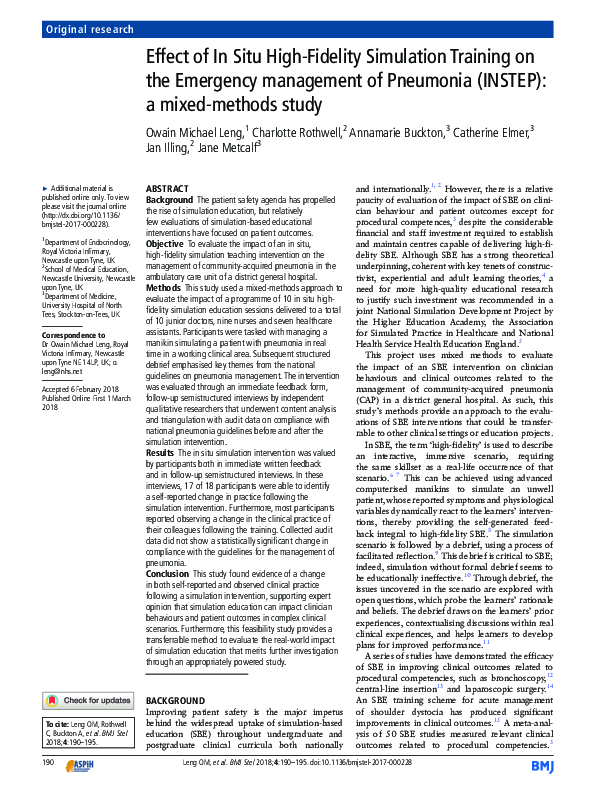 (PDF) Effect of In Situ High-Fidelity Simulation Training on the ...