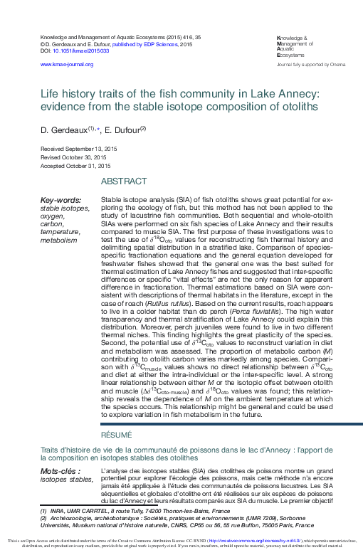(PDF) Life history traits of the fish community in Lake Annecy ...