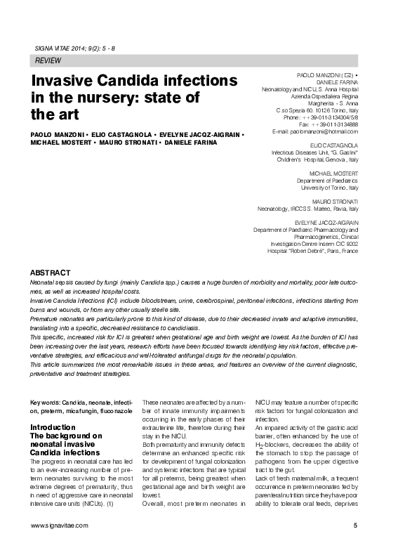 (PDF) Invasive Candida infections in the nursery: state of the art