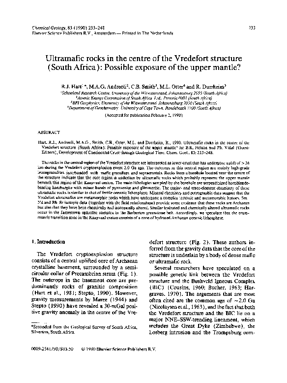 (PDF) Ultramafic rocks in the centre of the Vredefort structure (South ...