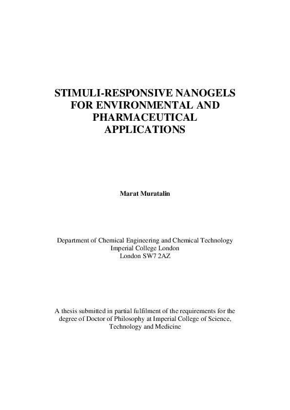 (PDF) Stimuli-responsive nanogels for environmental and pharmaceutical ...