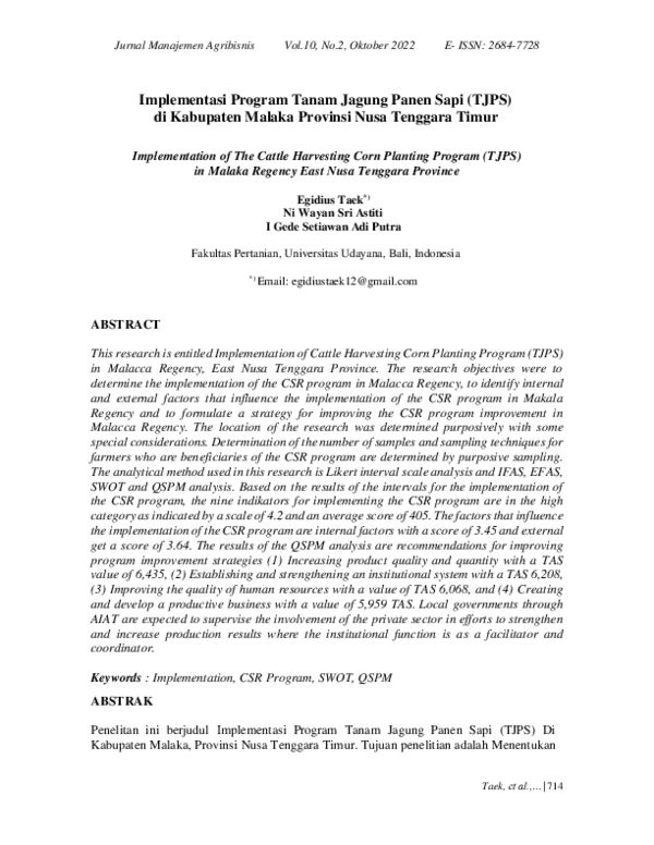 (PDF) Implementasi Program Tanam Jagung Panen Sapi (TJPS) DI Kabupaten ...