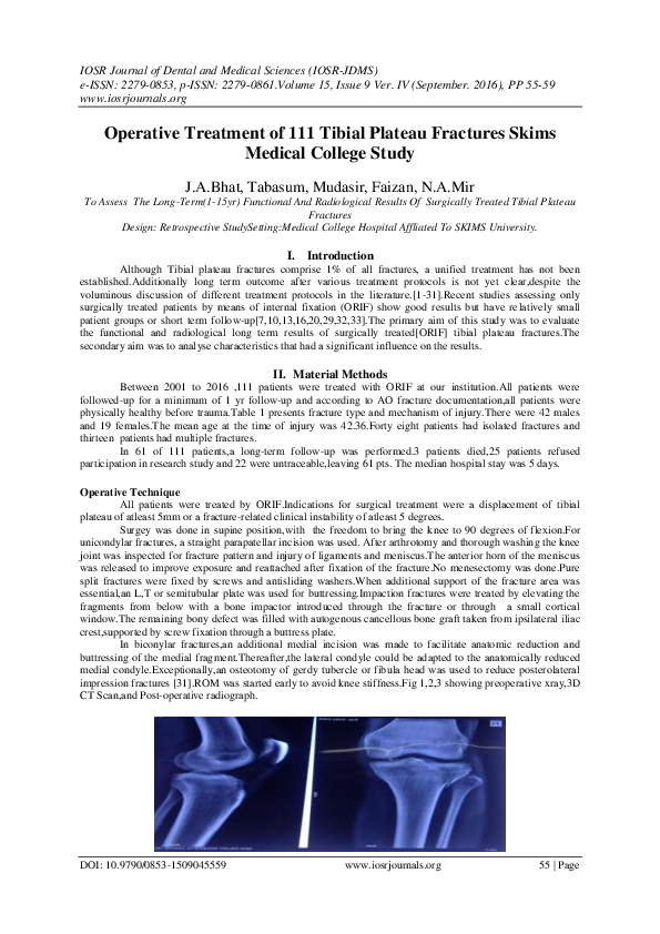 (PDF) Operative Treatment of 111 Tibial Plateau Fractures Skims Medical ...