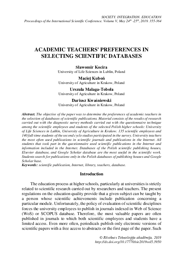 (PDF) Academic Teachers' Preferences in Selecting Scientific Databases ...