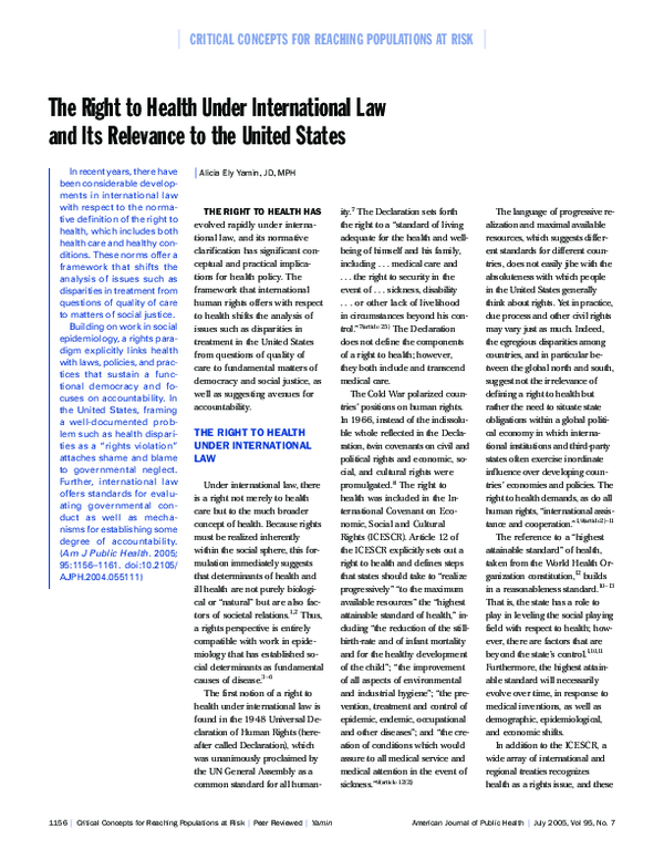 (PDF) The Right to Health Under International Law and Its Relevance to ...