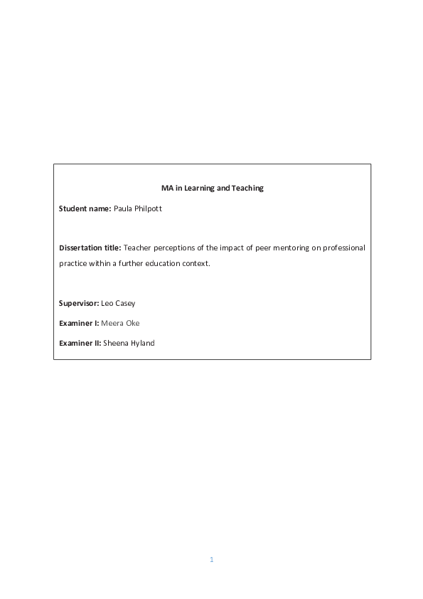 (PDF) Teacher perceptions of the impact of peer mentoring on ...