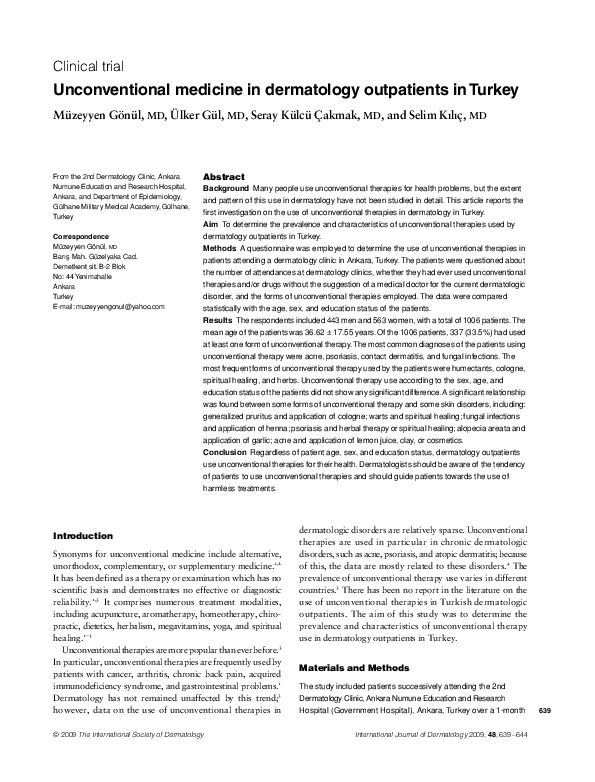 (PDF) Unconventional medicine in dermatology outpatients in Turkey