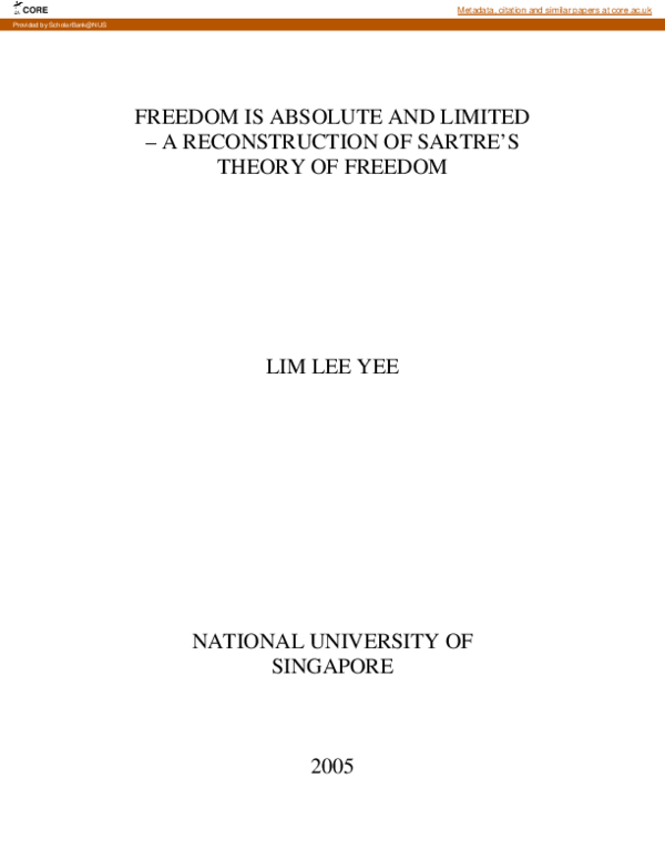 (PDF) Freedom is absolute and limited - A reconstruction of Sartre's ...