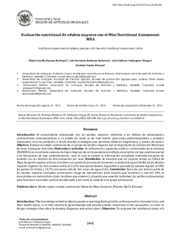 (PDF) Evaluación nutricional de adultos mayores con el Mini Nutritional ...