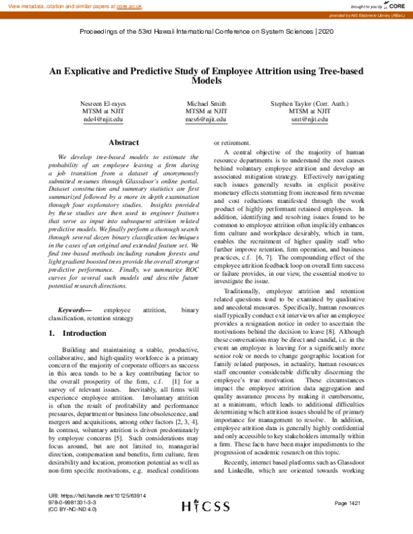 (PDF) An Explicative and Predictive Study of Employee Attrition using ...