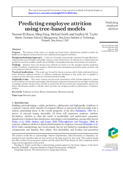 (PDF) Predicting employee attrition using tree-based models