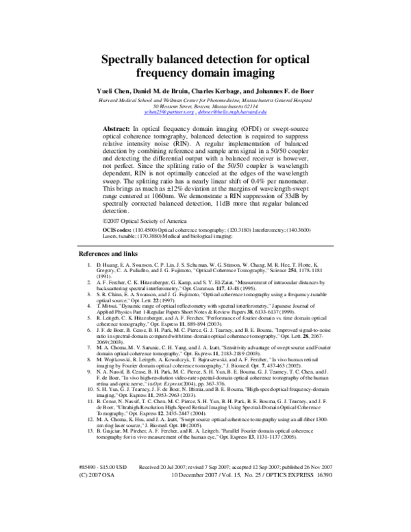 (PDF) Spectrally balanced detection for optical frequency domain imaging