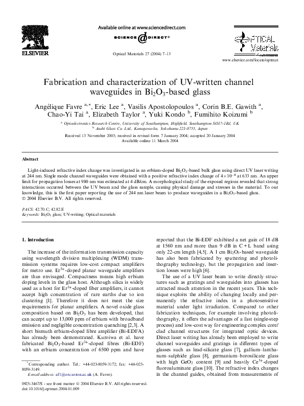 (PDF) Fabrication and characterization of UV-written channel waveguides ...