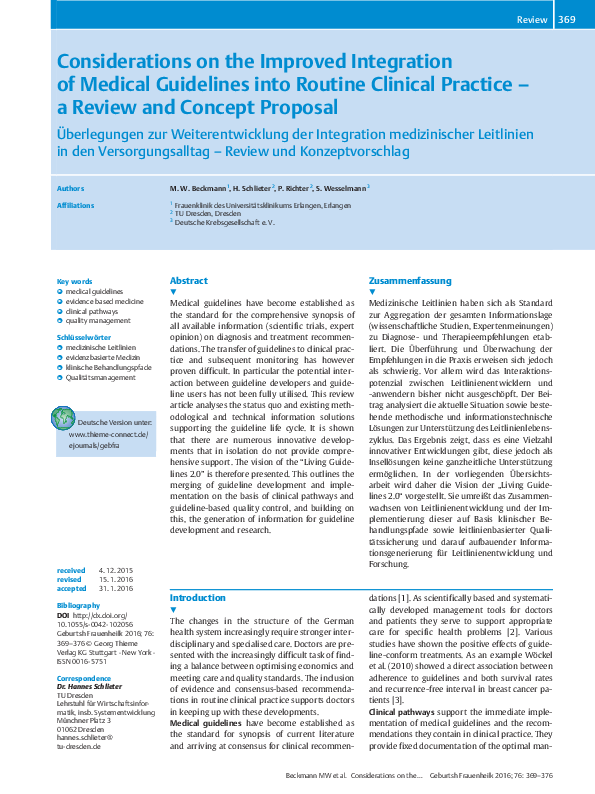 (PDF) Considerations on the Improved Integration of Medical Guidelines ...
