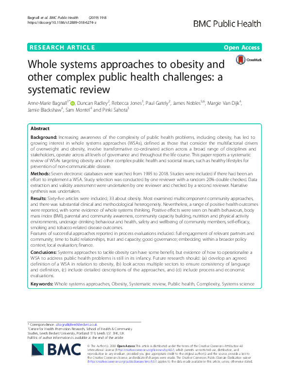 (PDF) Whole systems approaches to obesity and other complex public ...