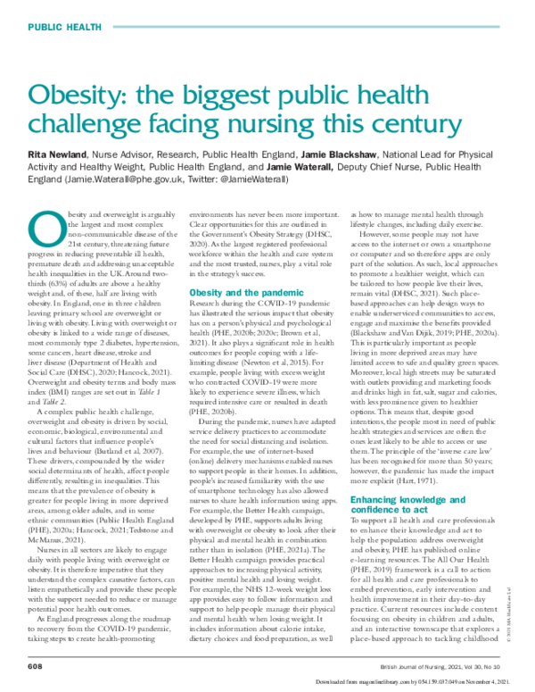 (PDF) Obesity: the biggest public health challenge facing nursing this ...