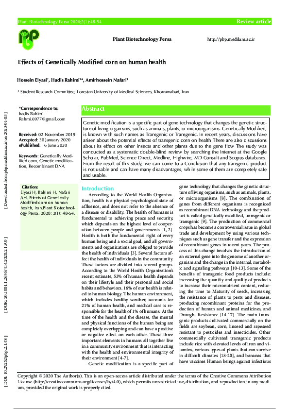 (PDF) Effects of Genetically Modified corn on human health