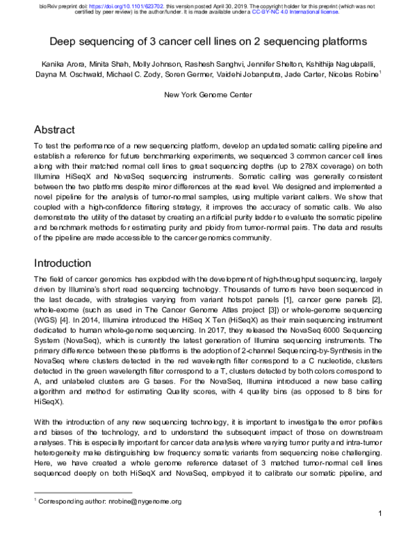 (PDF) Deep sequencing of 3 cancer cell lines on 2 sequencing platforms