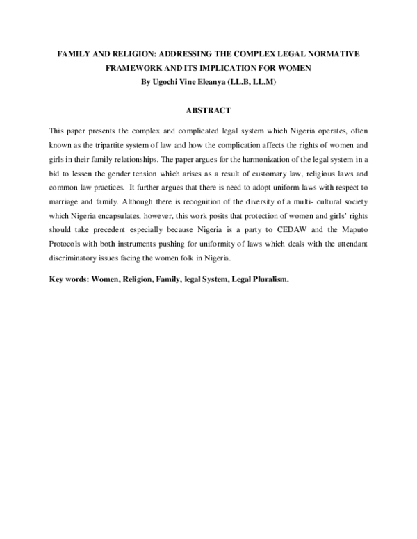 (PDF) FAMILY AND RELIGION: ADDRESSING THE COMPLEX LEGAL NORMATIVE ...