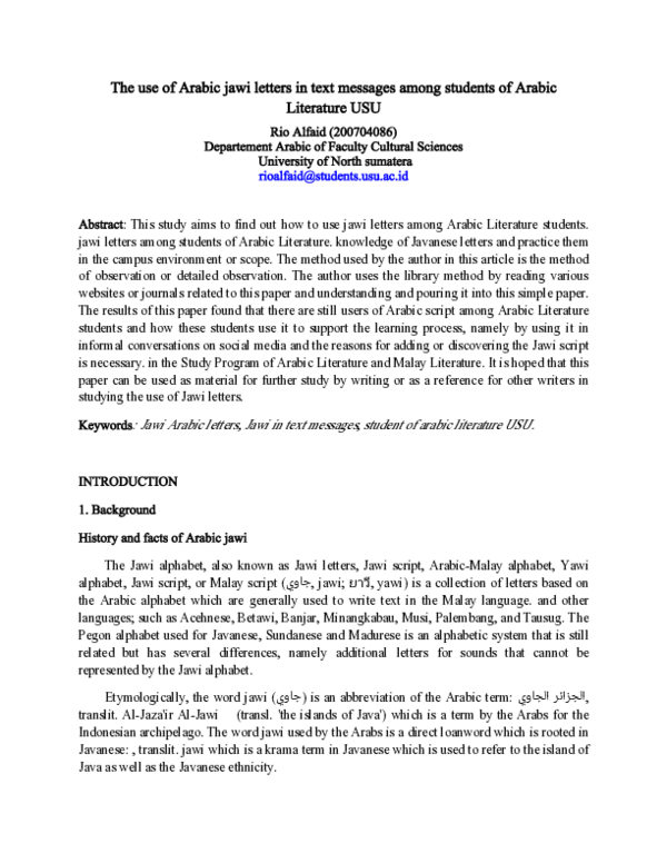 (PDF) The use of Arabic jawi letters in text messages among students of ...
