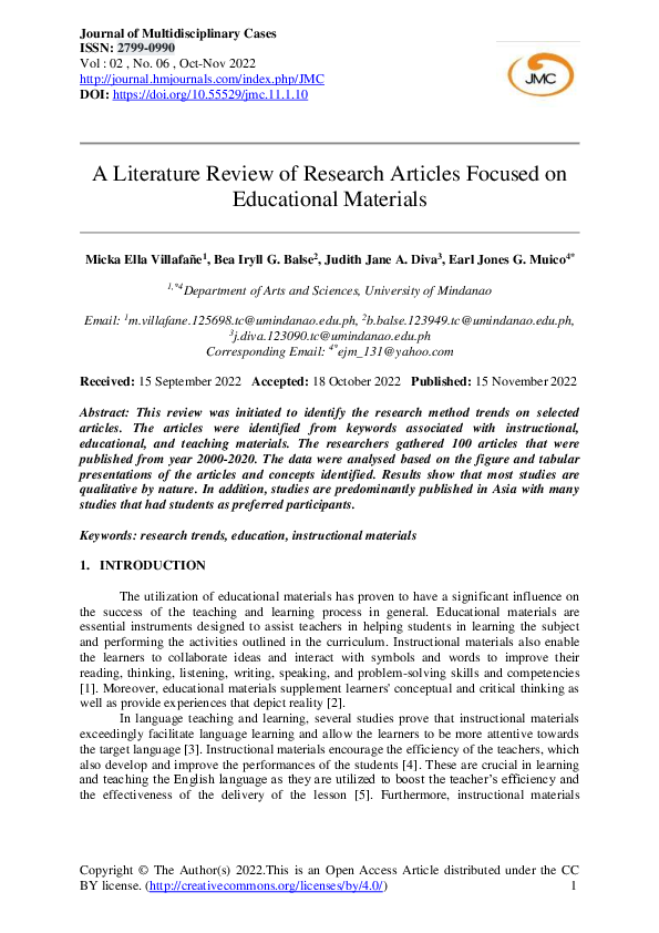 (PDF) A Literature Review of Research Articles Focused on Educational ...