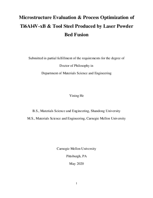 (PDF) Microstructure Evaluation & Process Optimization of Ti6Al4V-xB & Tool Steel Produced by ...